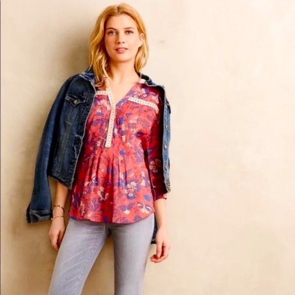 Maeve | Tops | Maeve By Anthropologie Butterfly Floral Print Crochet ...